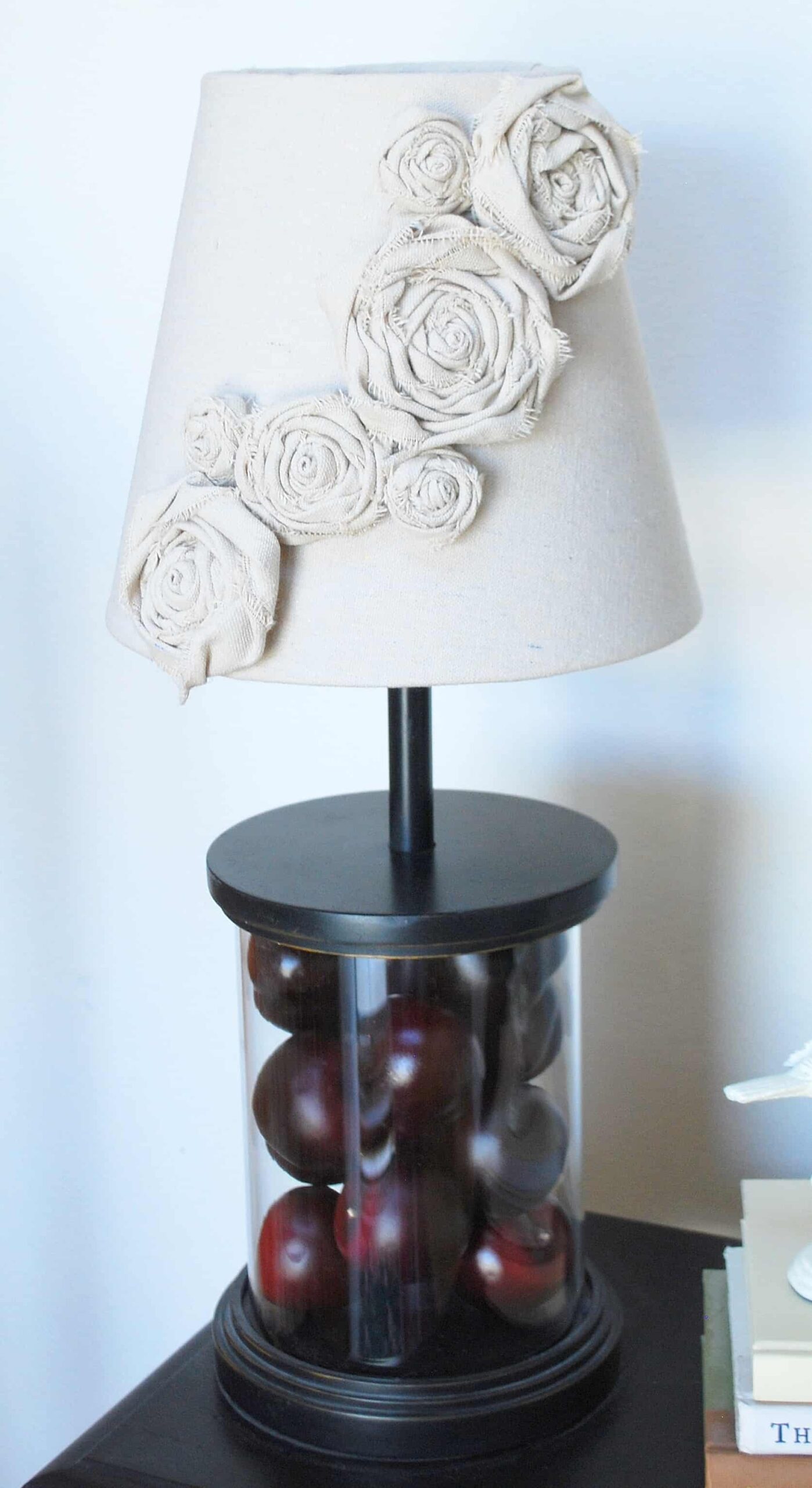 DIY Lampshade Redo-- Canvas Rosettes