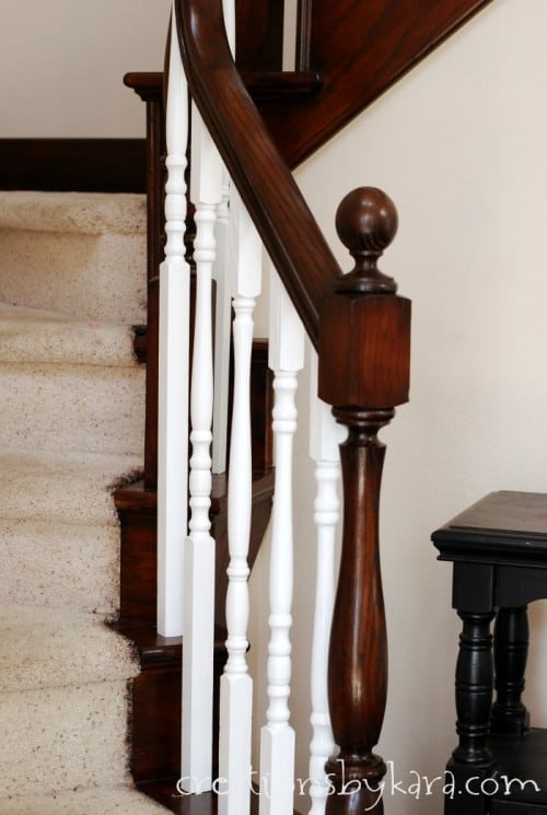 Oak Banister Makeover with Paint & Stain - Creations by Kara