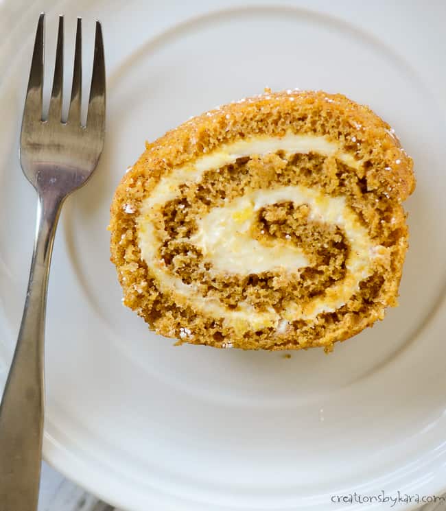 Pumpkin Roll with Cream Cheese Filling - Creations by Kara