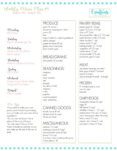 Weekly Menu Plan #9 - Creations by Kara