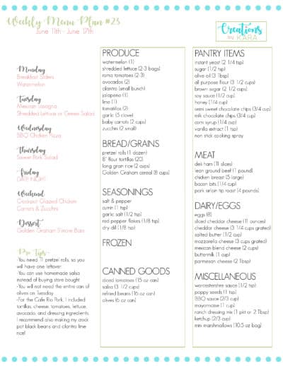 Weekly Meal Plan #23 - Creations by Kara