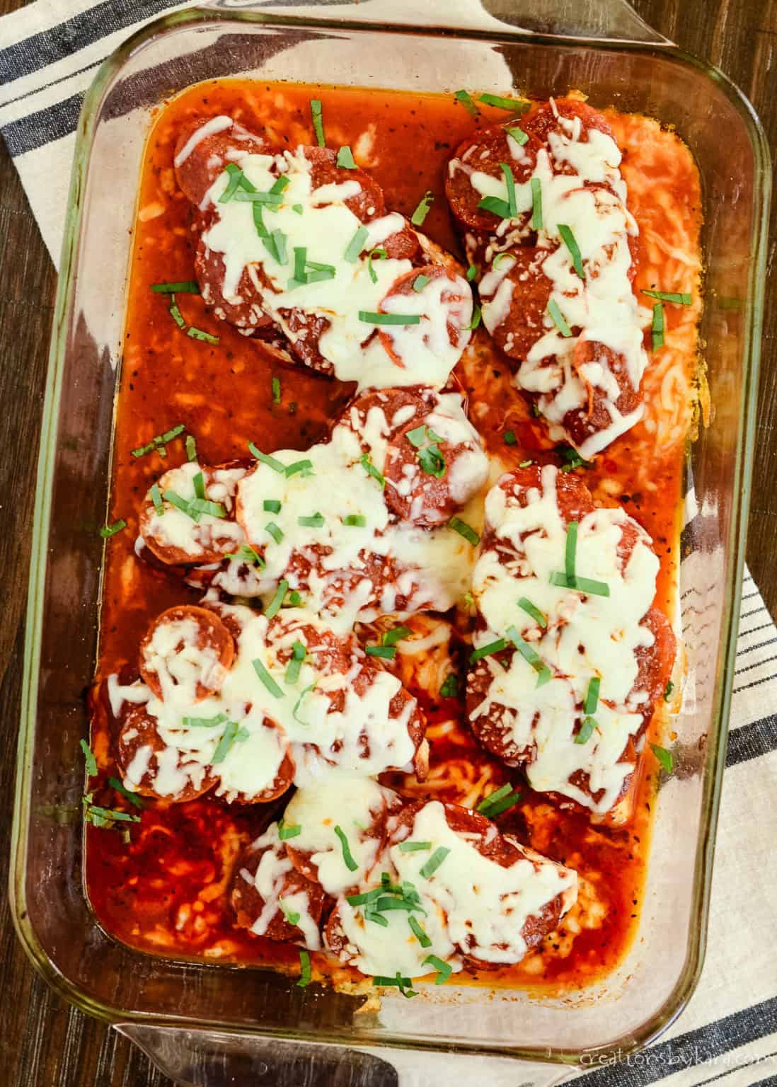 Pepperoni Chicken Recipe with Mozzarella - Creations by Kara